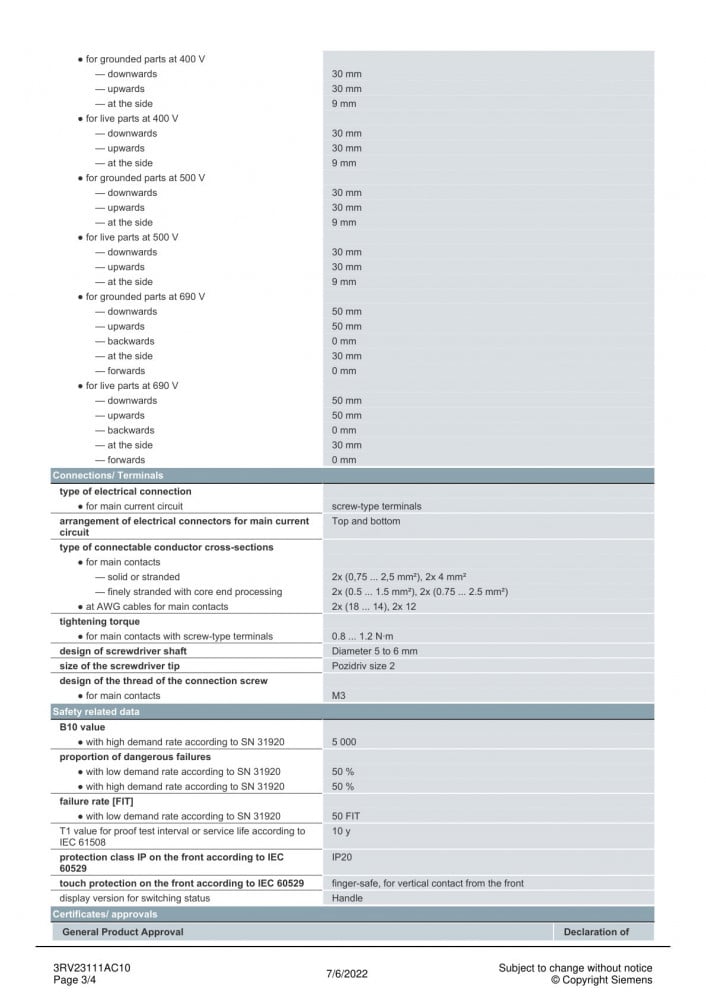 3RV23111AC10 datasheet page 3