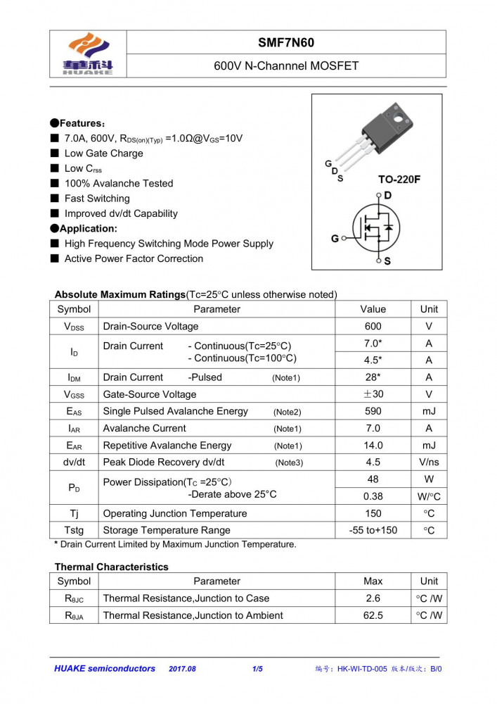SMF7N60 datasheet page 1