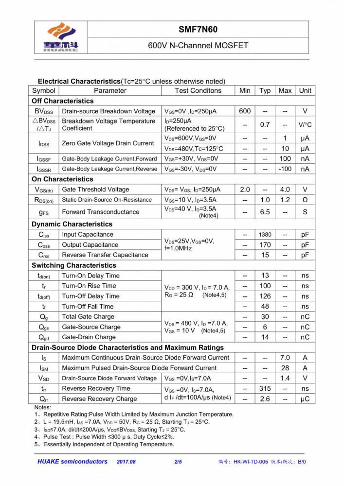 SMF7N60 datasheet page 2