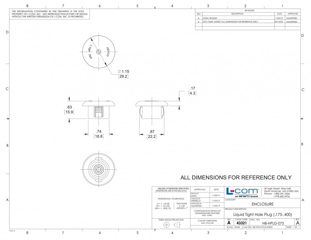 L-com NB-HPLG-075 technical drawing preview