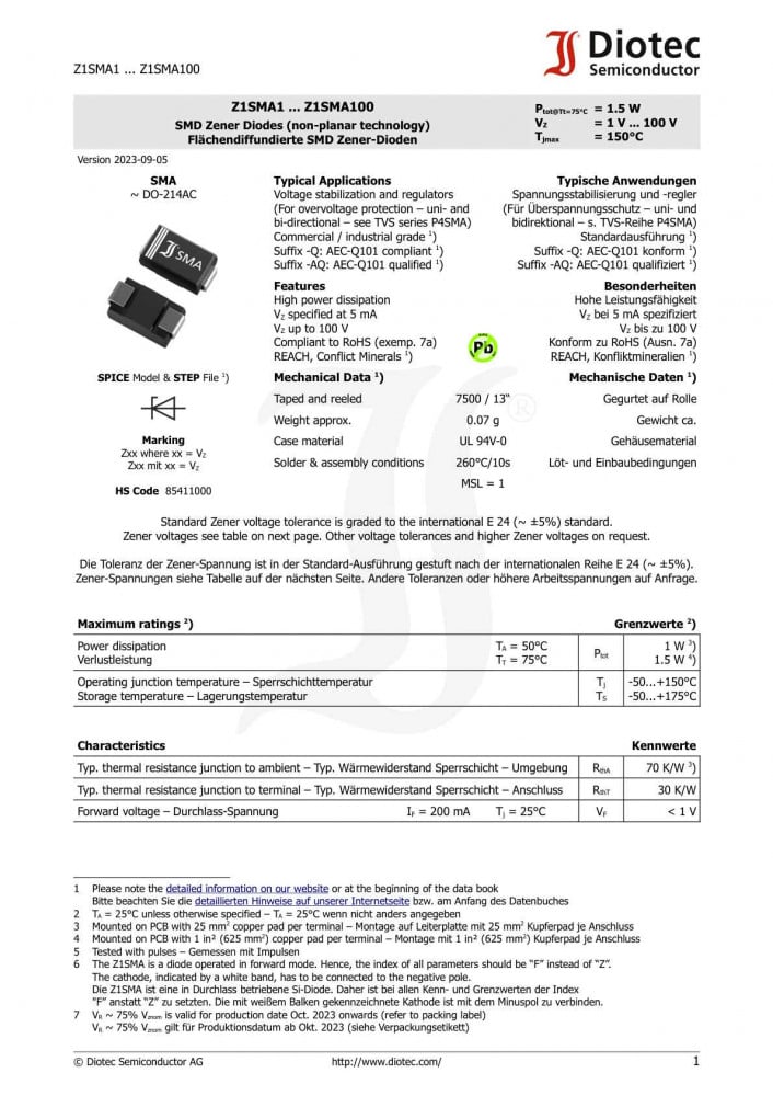 DIOTEC Z1SMA24 datasheet page 1