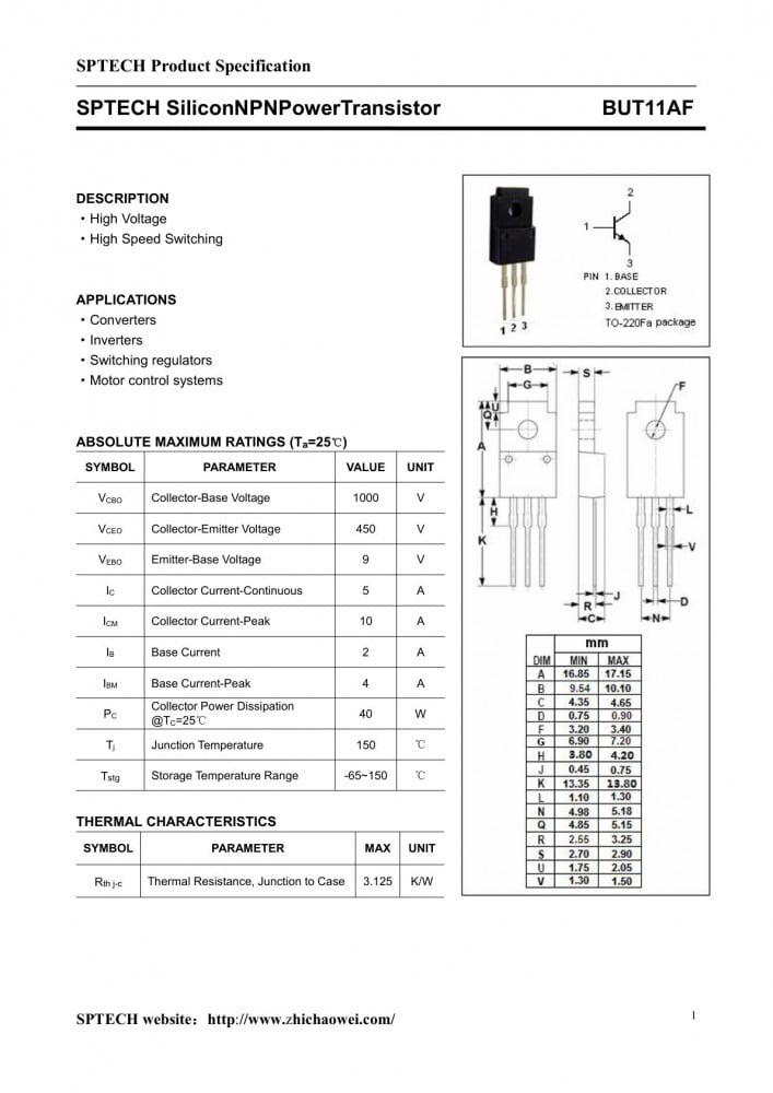 BUT11AF datasheet page 1