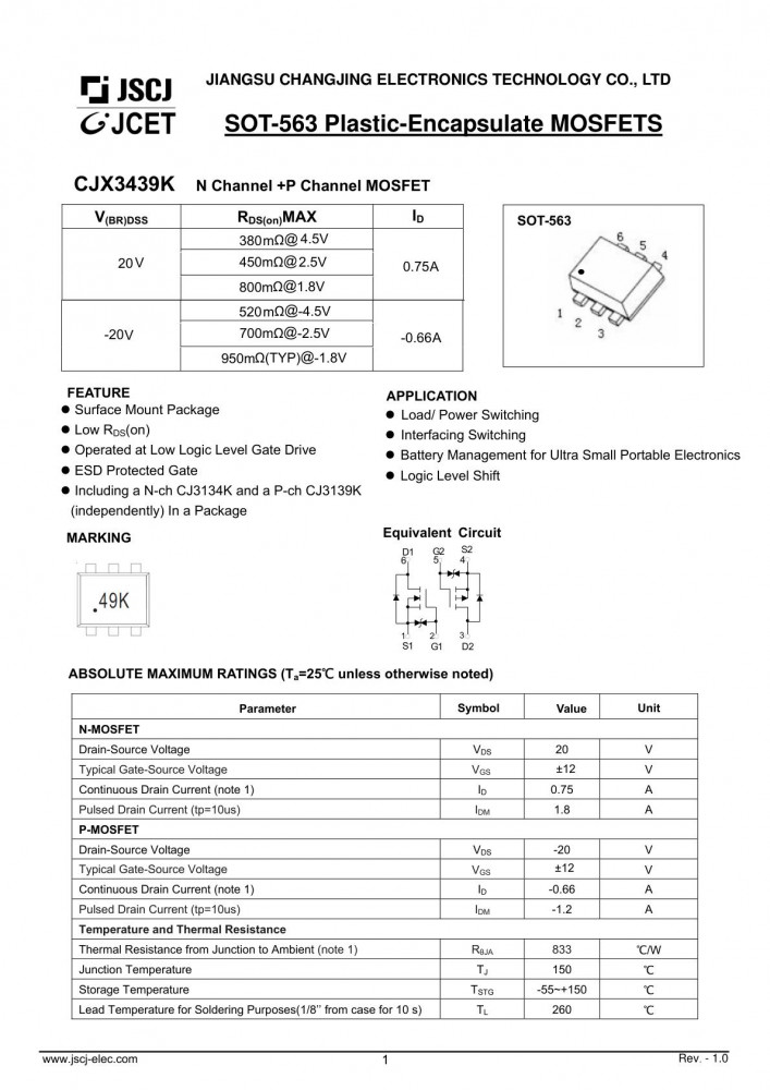 CJX3439K datasheet page 1