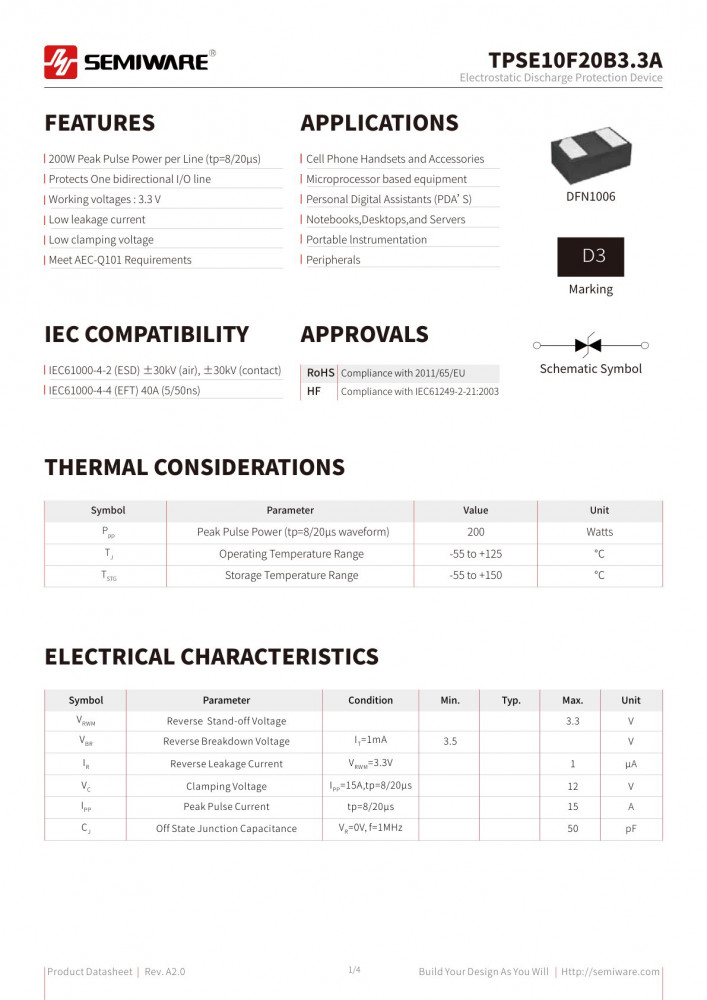 TPSE10F20B3.3A datasheet page 1