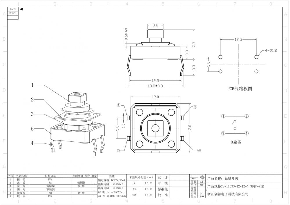 CAX TS-1103S-12-12-7.3DIP-WBK specification page 2