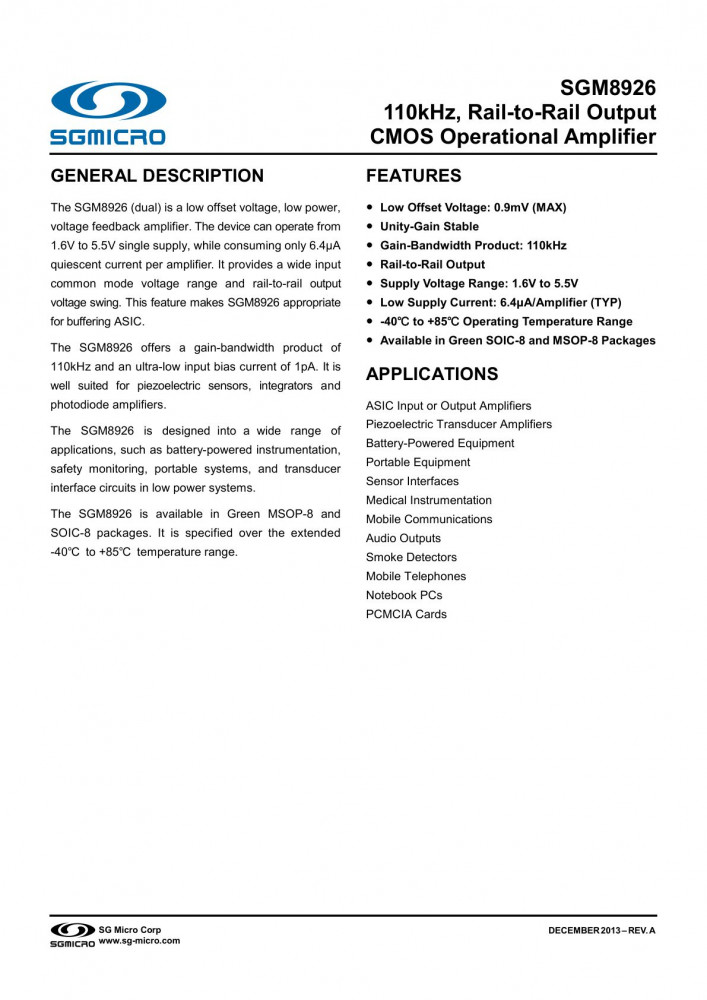 SGM8926 datasheet page 1