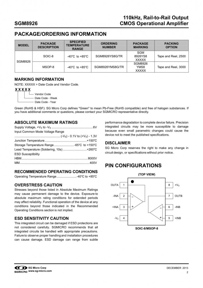 SGM8926 datasheet page 2