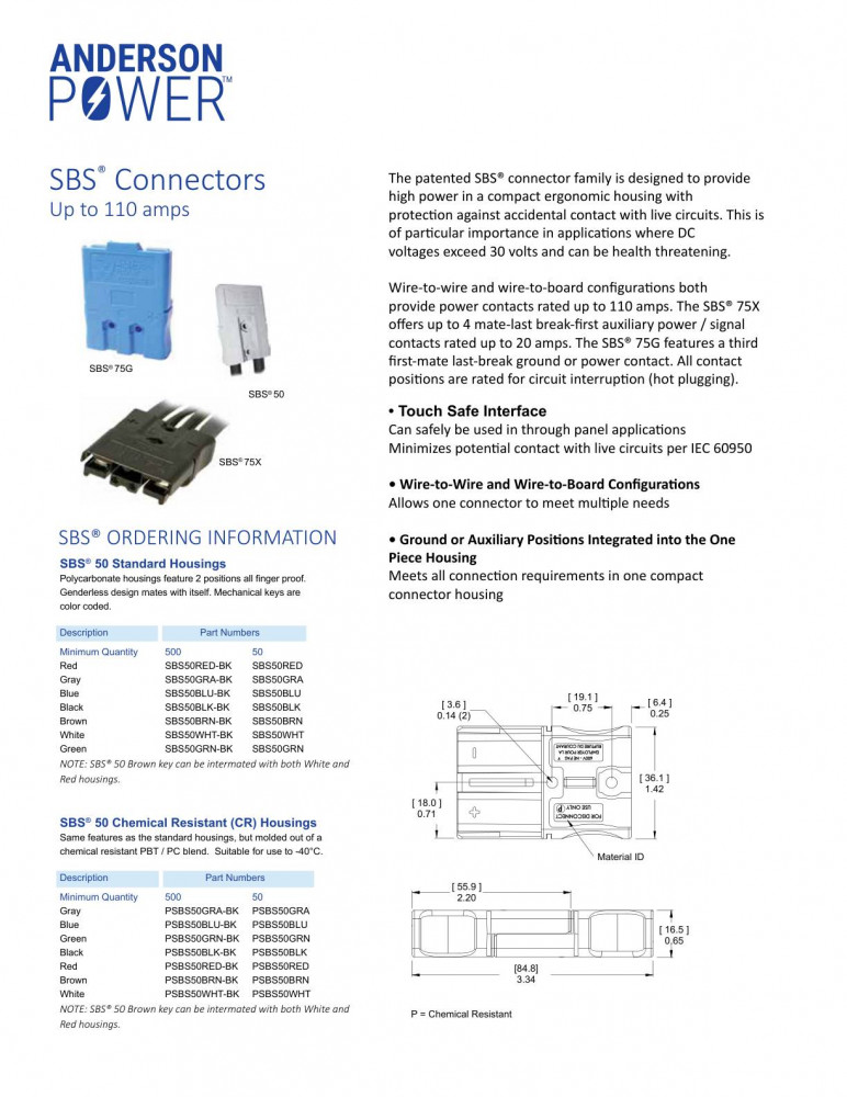 Anderson Power SBS connector document page 1