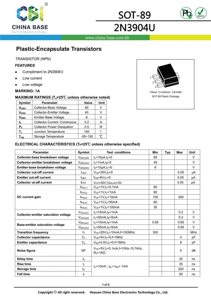 CBI 2N3904U datasheet page 1