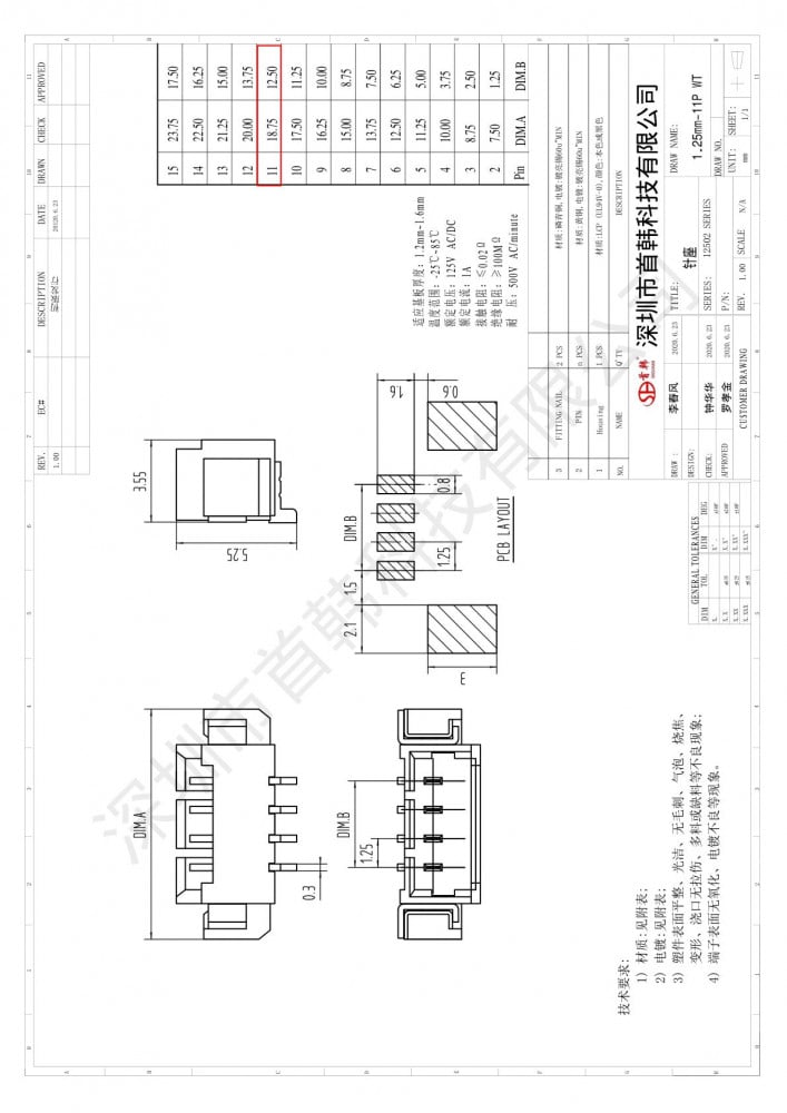 SHOU HAN 1.25-11P WT specification page 1