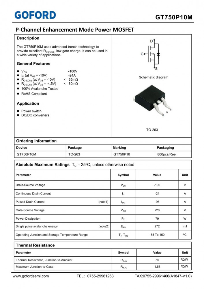GT750P10M datasheet page 1