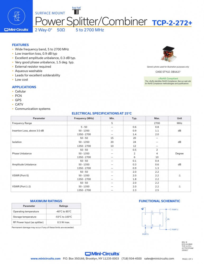 TCP-2-272+ datasheet page 1
