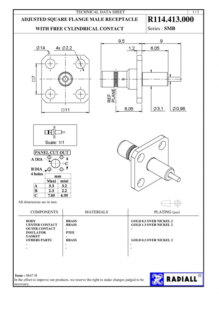 Radiall R114413000 technical document, page 1