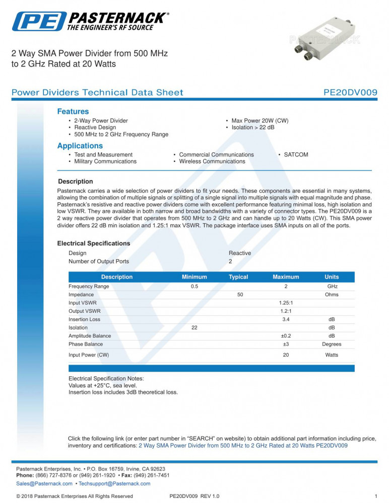 PE20DV009 technical document page 1