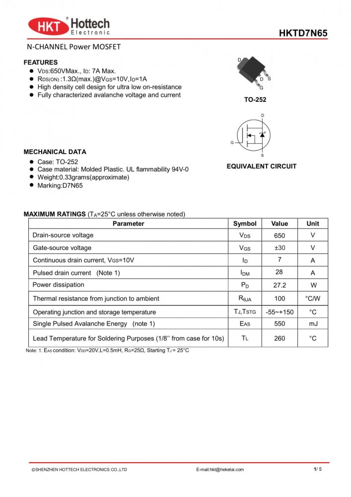 HKTD7N65 datasheet page 1