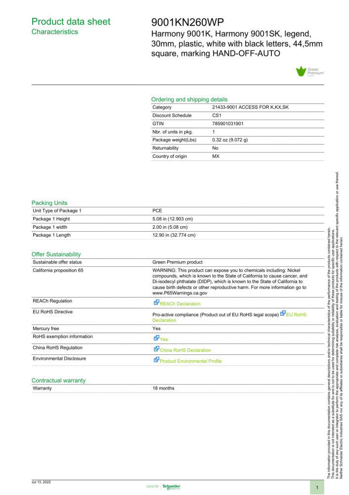 9001KN260WP technical document preview