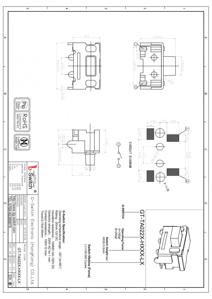 GT-TA022A-H035-L1 technical document page