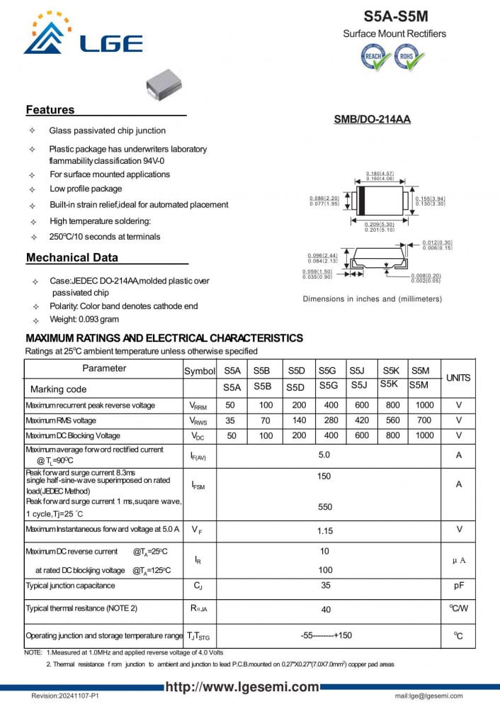 LGE S5B datasheet page 1