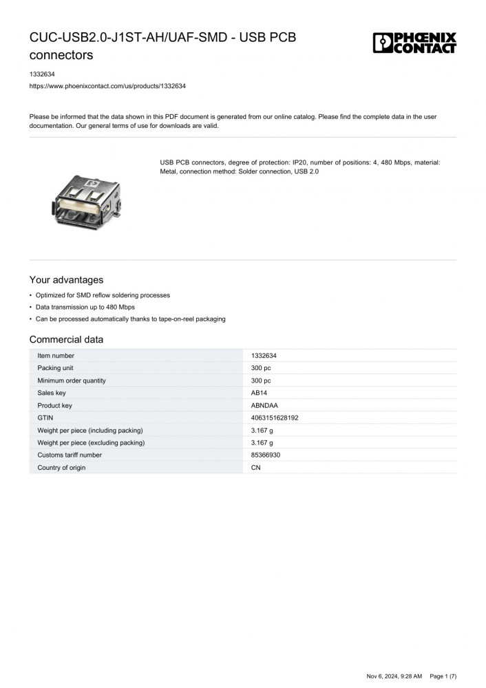 Phoenix Contact 1332634 technical document page 1