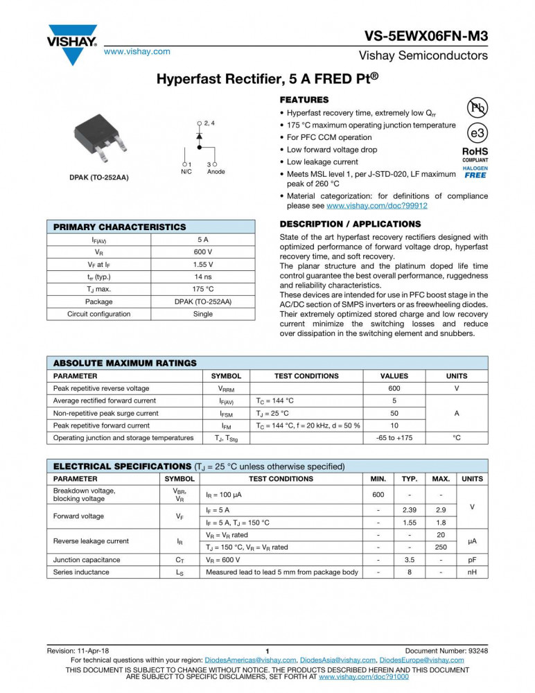 VS-5EWX06FN-M3 datasheet page 1