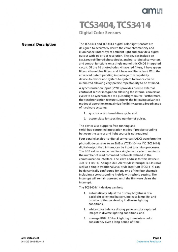 TCS3414 technical document preview, page 1