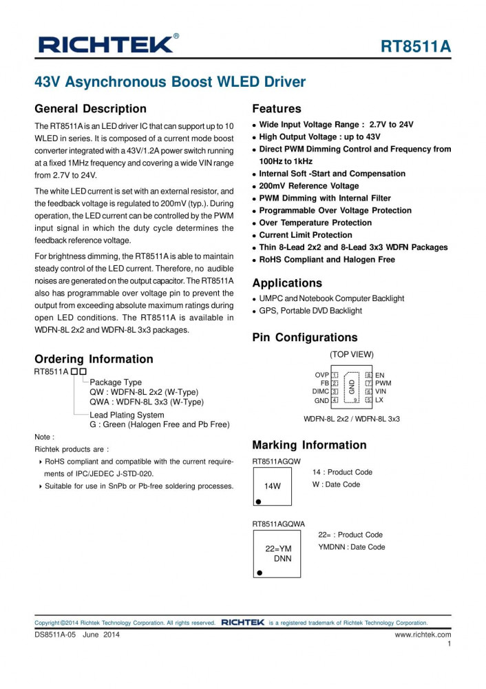 RT8511A datasheet page 1