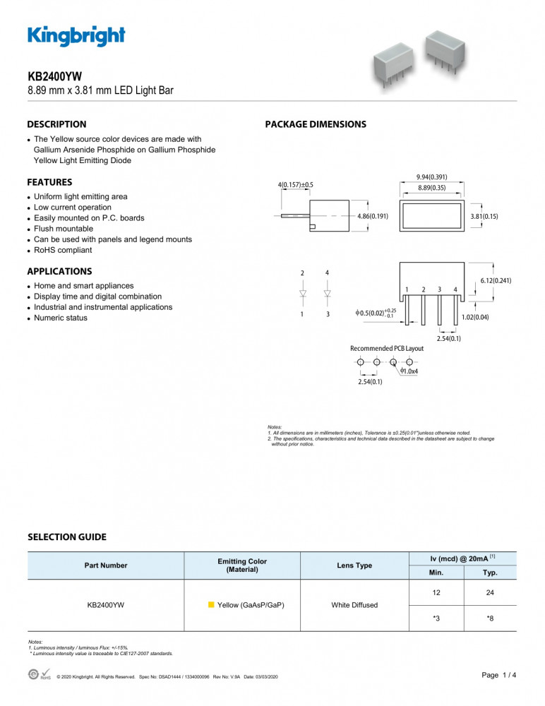KB2400YW datasheet page 1