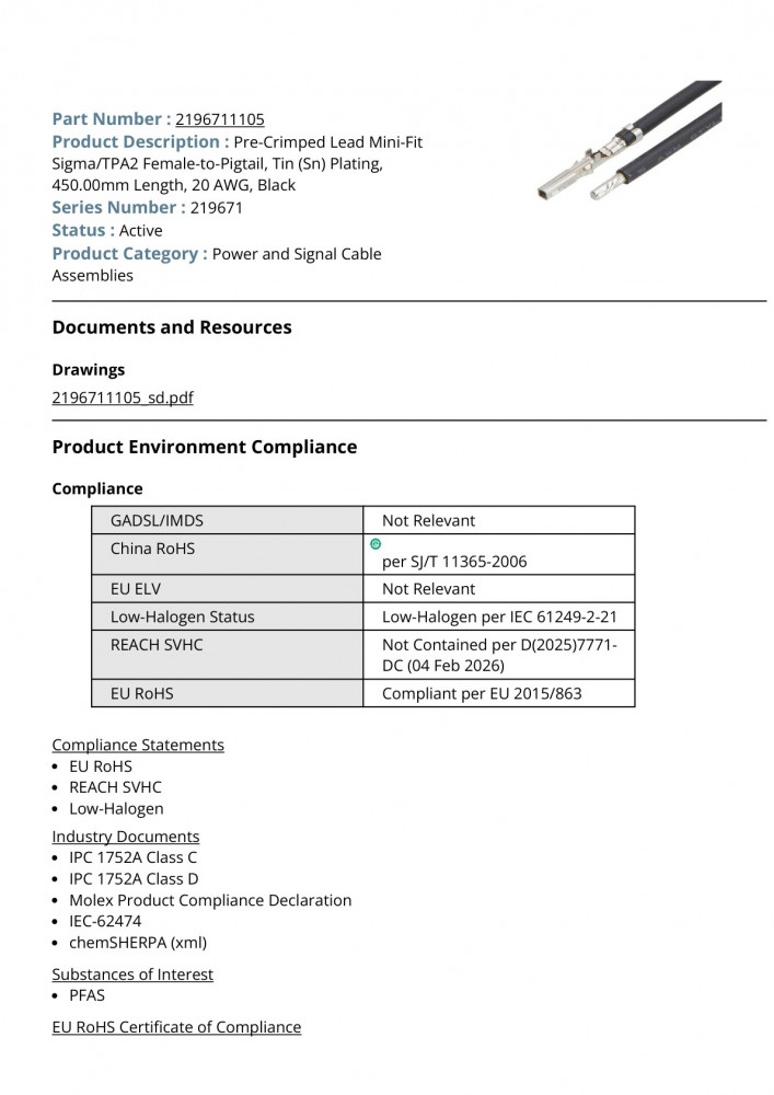 MOLEX 2196711105 product drawing page 1