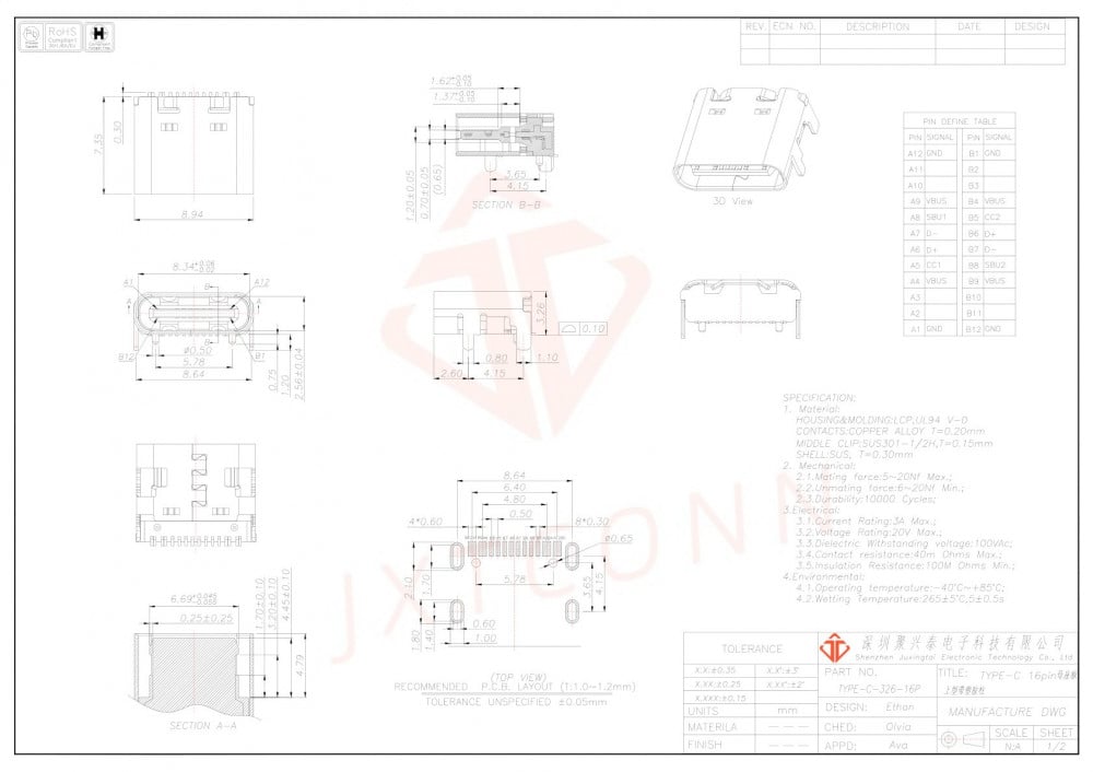TYPE-C-326-16P manufacturer drawing page 1