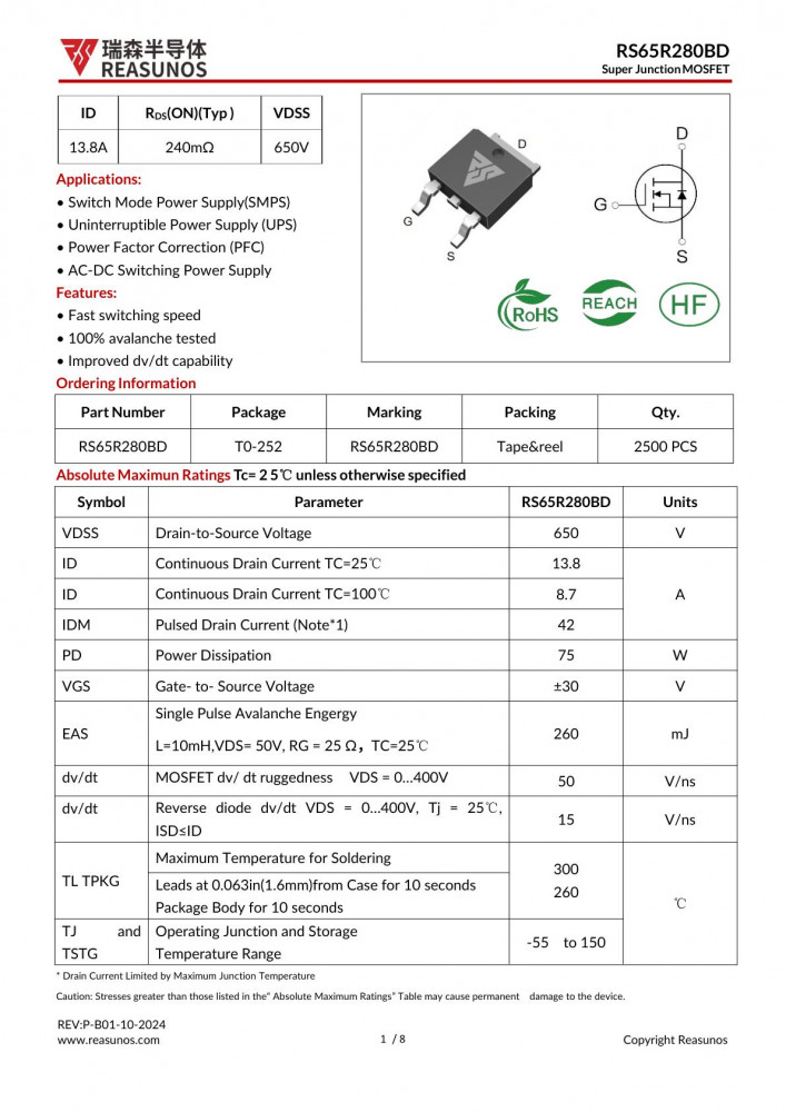 RS65R280BD datasheet page 1