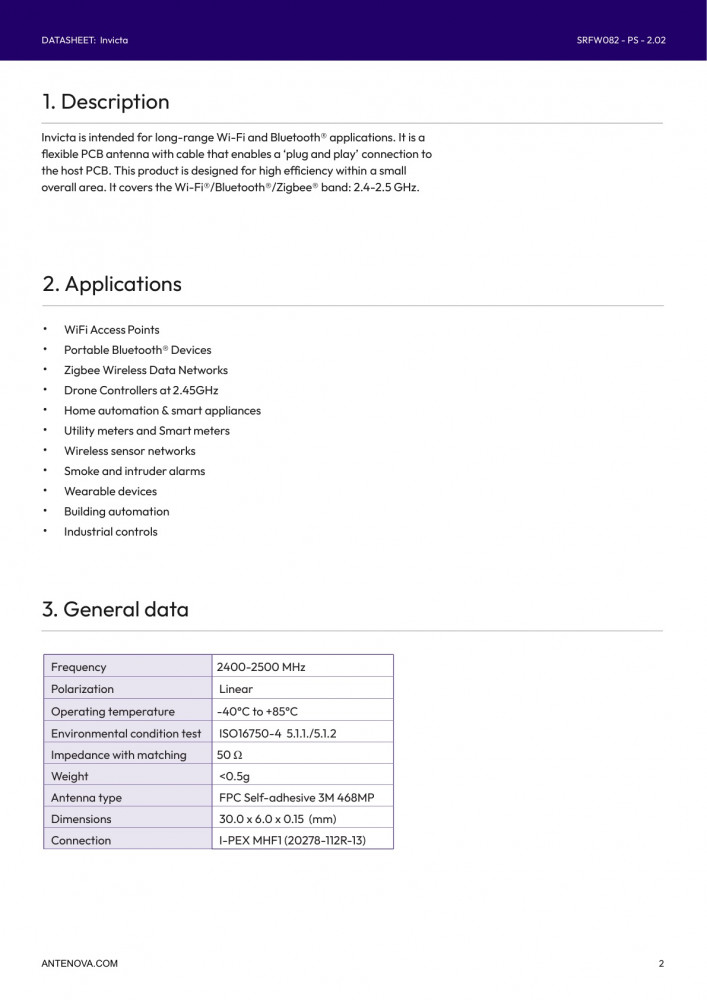 Invicta datasheet page 2