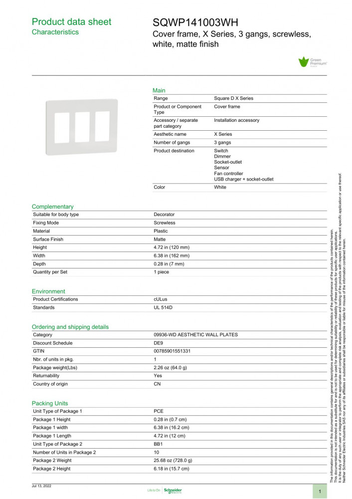 SQWP141003WH technical document page 1
