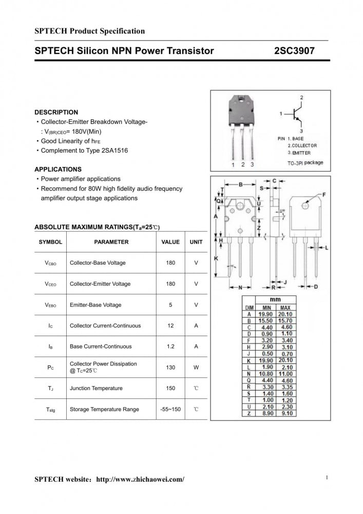 2SC3907 datasheet page 1