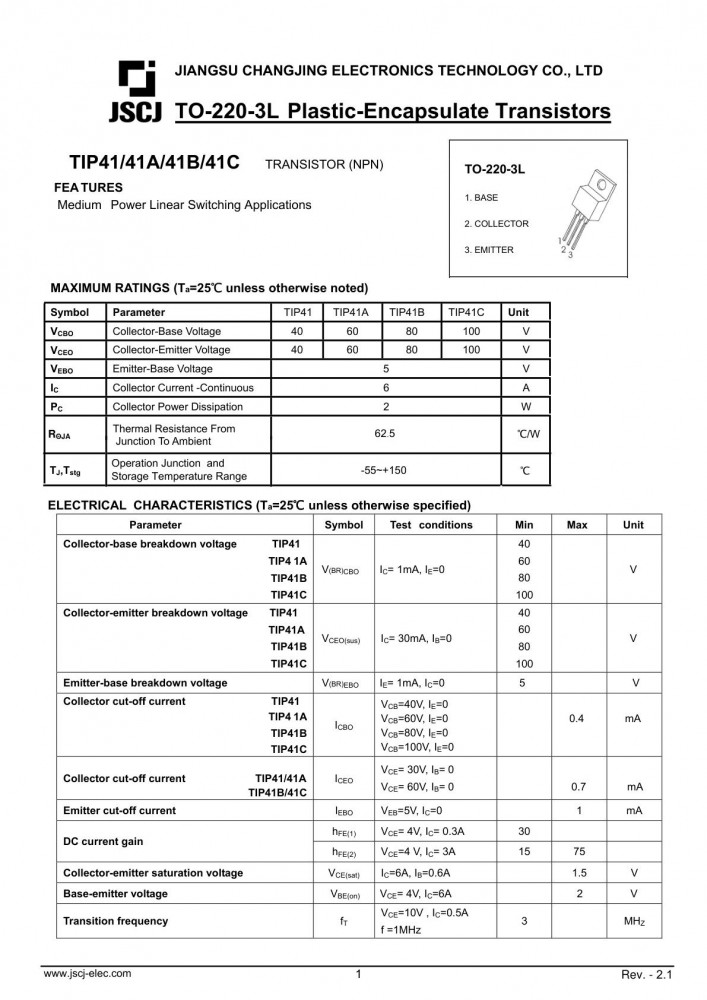 JSCJ TIP41C datasheet page 1