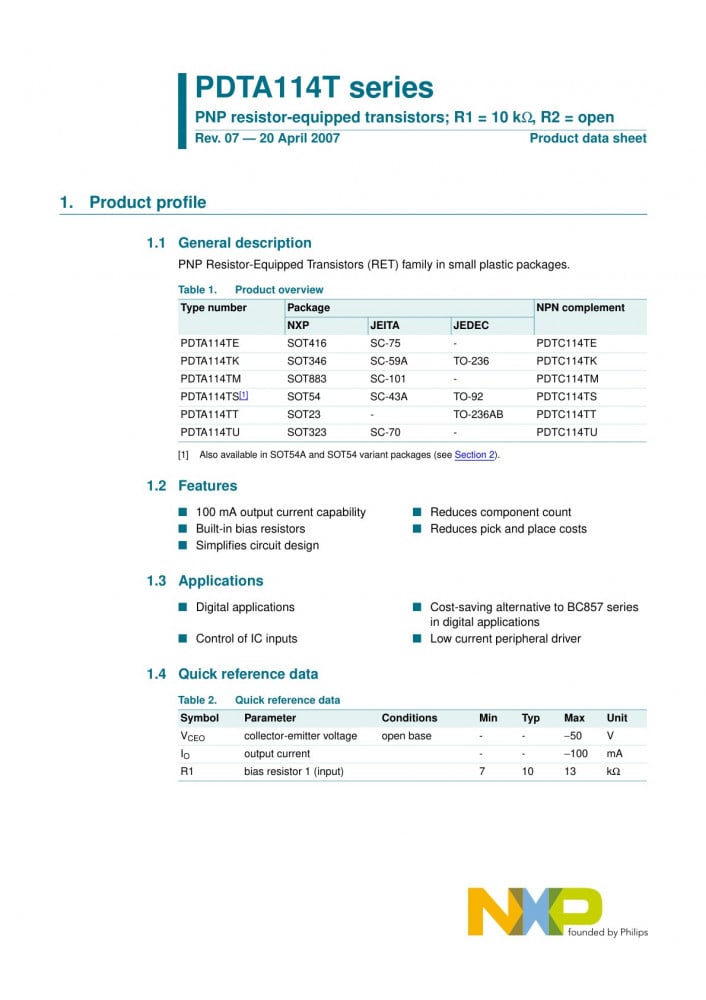 PDTA114T datasheet page 2