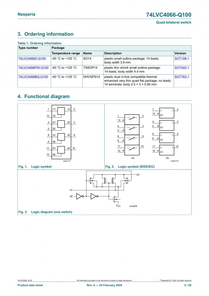 74LVC4066BQ-Q100X datasheet page 2