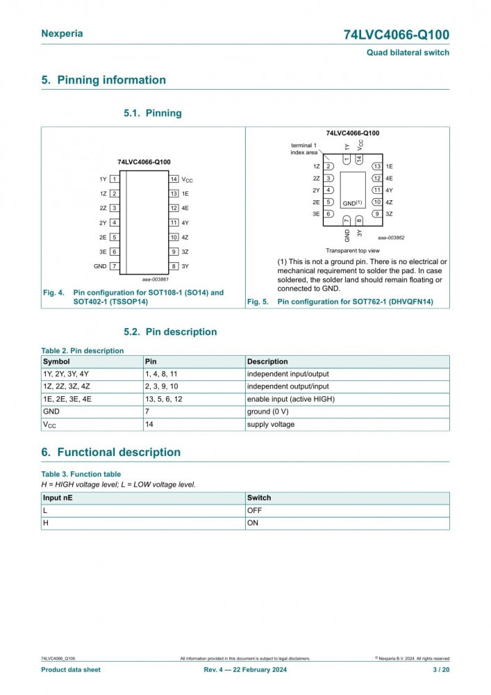 74LVC4066BQ-Q100X datasheet page 3