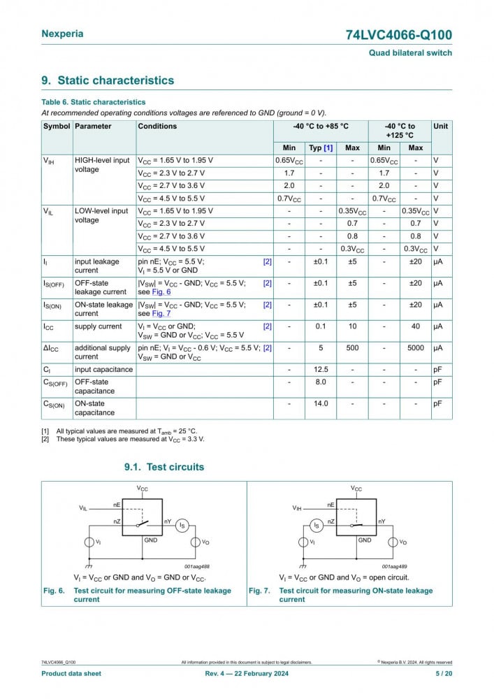 74LVC4066BQ-Q100X datasheet page 5
