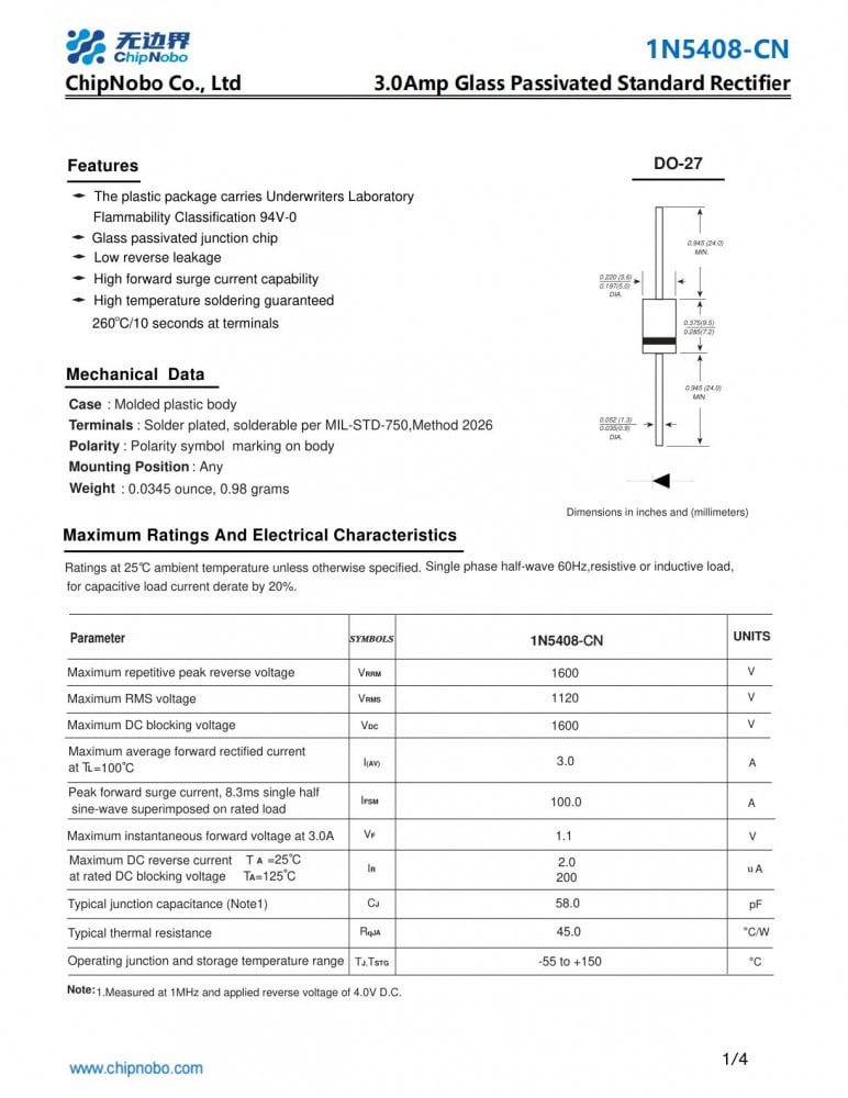 1N5408-CN datasheet page 1
