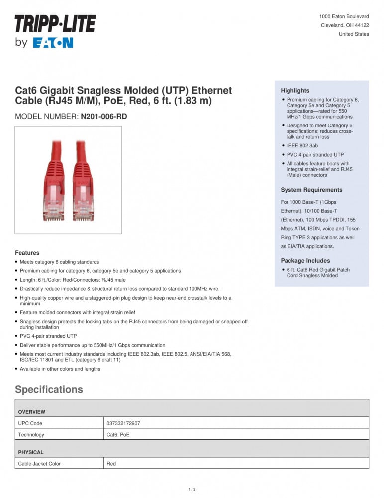 EATON N201-006-RD technical document page 1