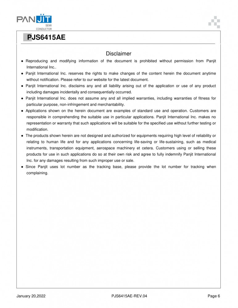 PJS6415AE datasheet page 6