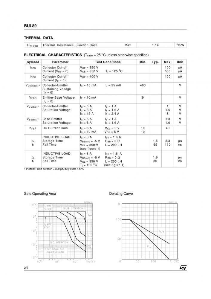 ST BUL89 datasheet page 2