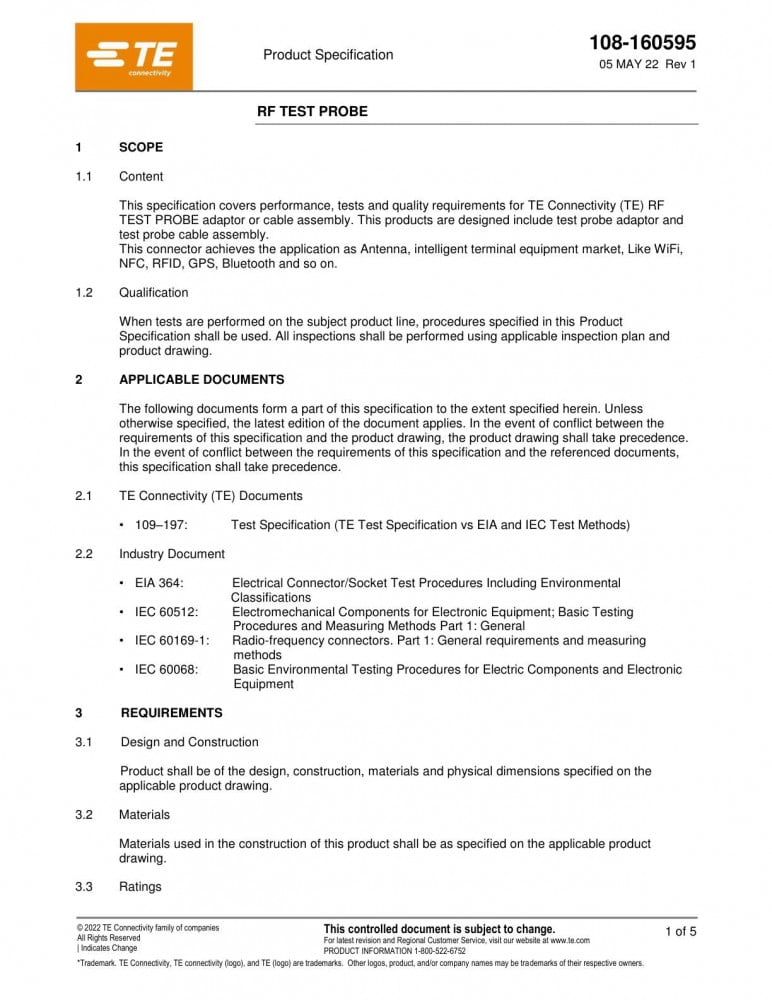 TE RF TEST PROBE specification page 1
