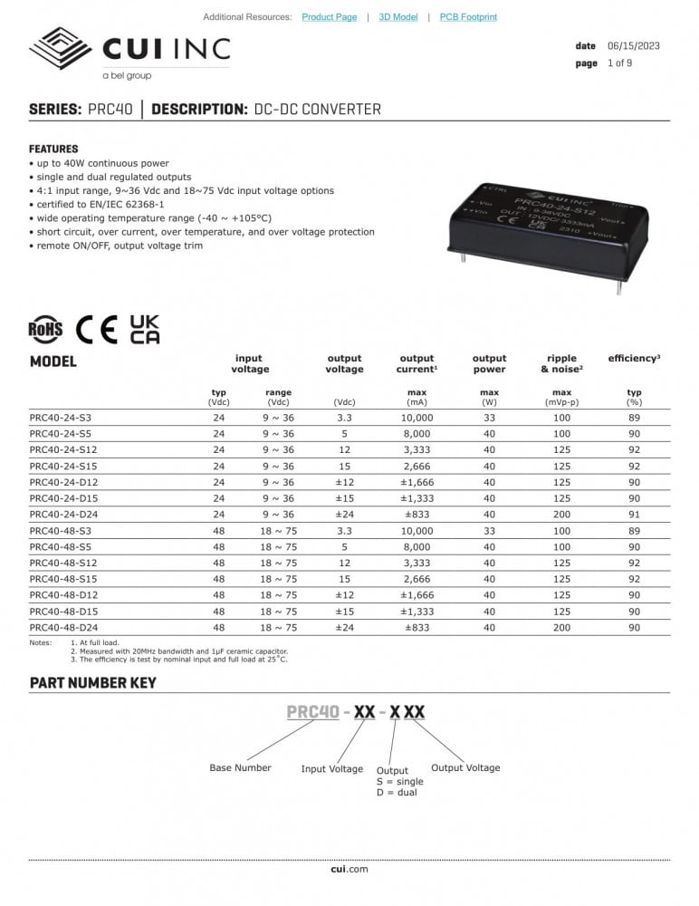 PRC40 datasheet page 1