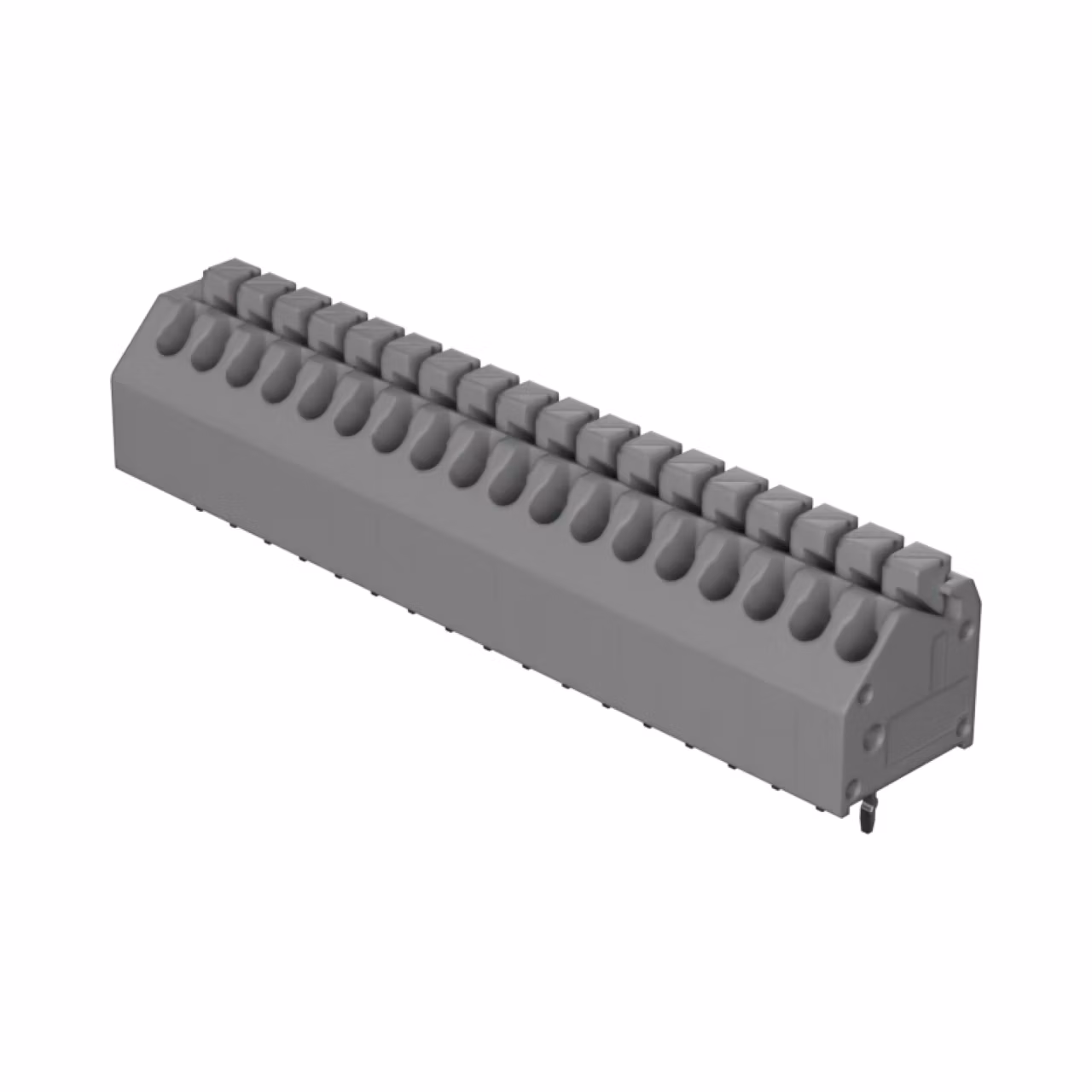 3.50mm Pitch, Eurostyle Fixed-Mount Push-Button Terminal Block, 45° Modular, 5A, 20-16 AWG, Light Gray, 18 Circuits for sale