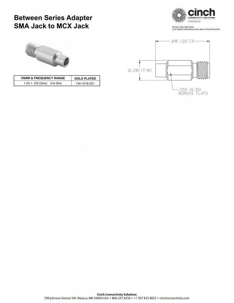 Bel Fuse 134-1018-021 technical document page