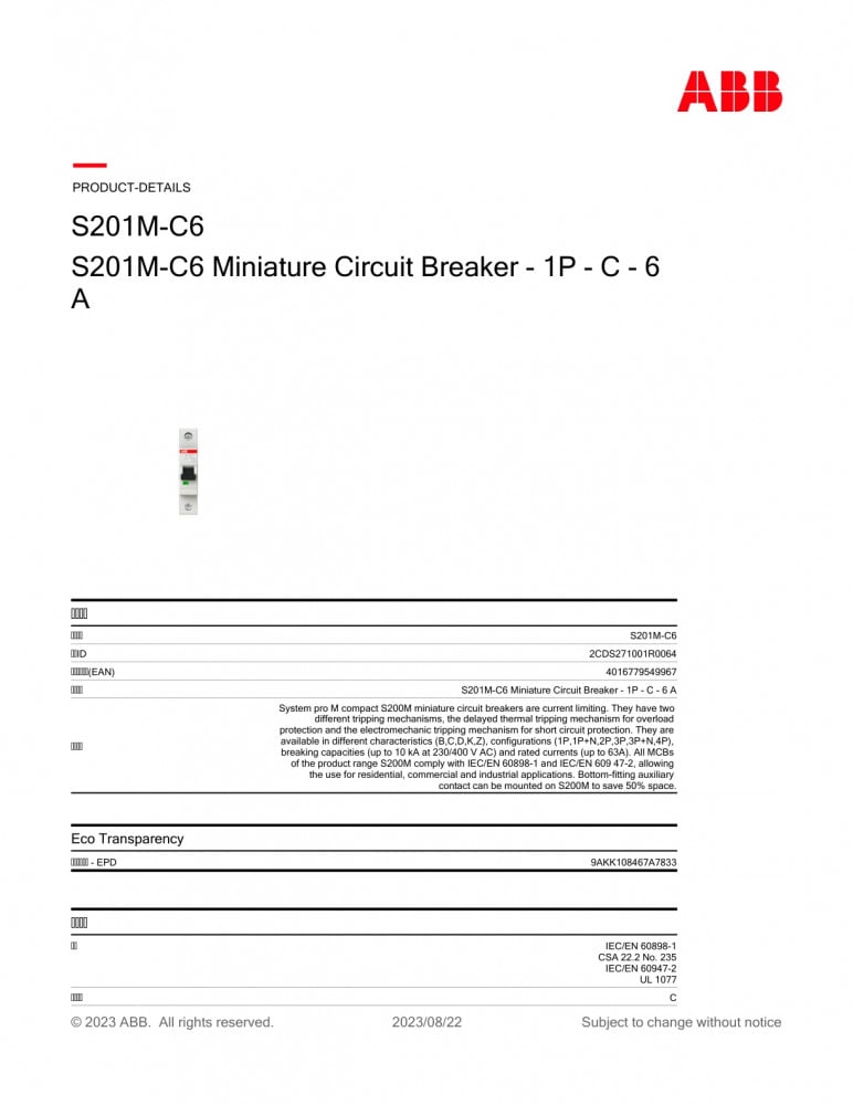 ABB S201M-C6 technical document page 1