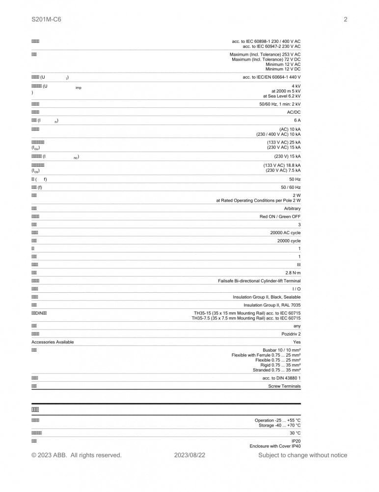 ABB S201M-C6 technical document page 2