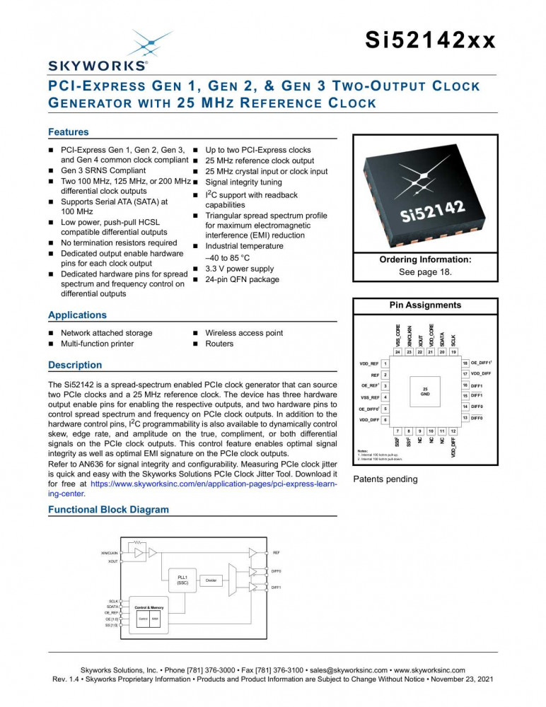 SI52142-A01AGM datasheet page 1