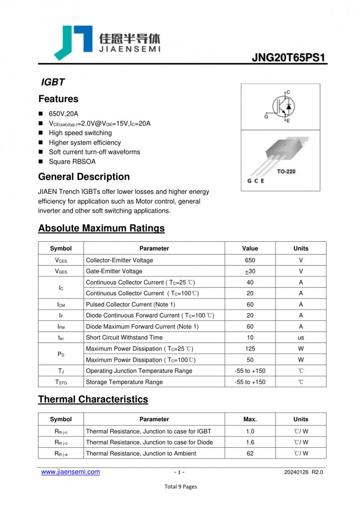 JNG20T65PS1 datasheet page 1